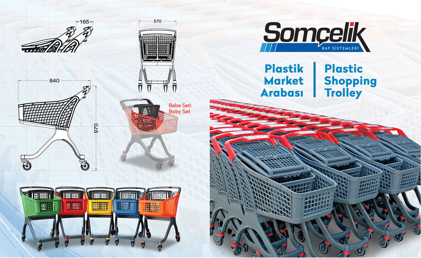 Shopping trolleys plastic 100 litres